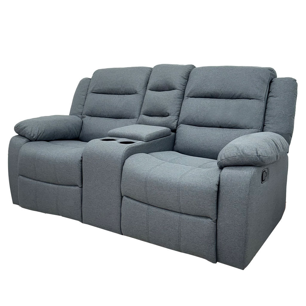 SOFA DOBLE CON CONSOLA RECLINABLE GRIS OSCURO | GrupoAlvaces.com